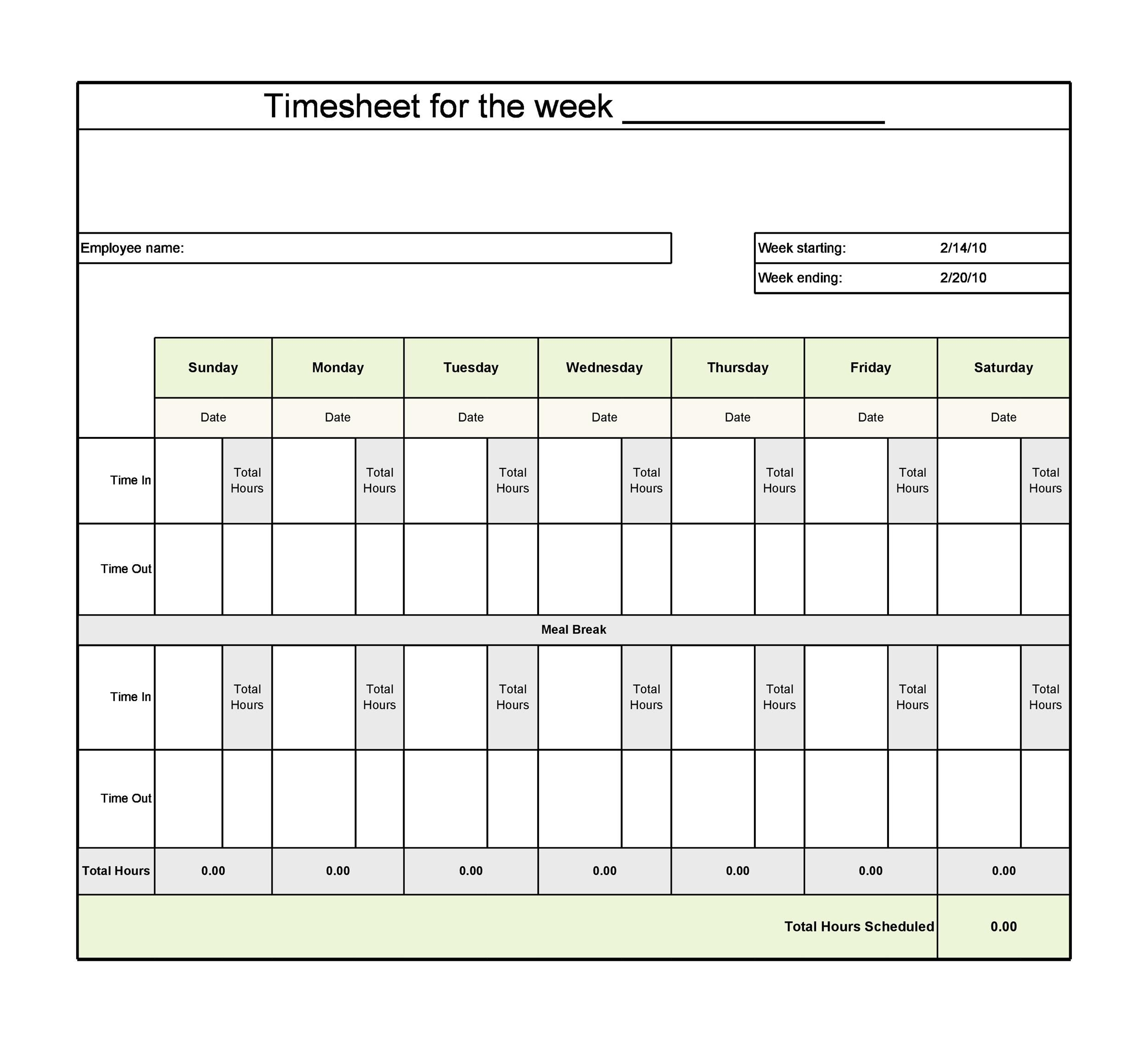 Download Weekly Timesheet Template Excel Pdf Rtf Word Free Daily Time 