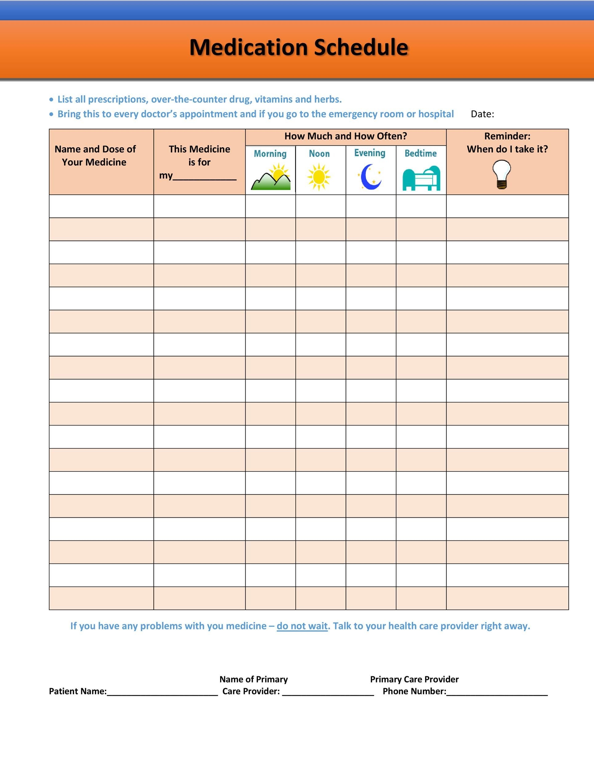 Printable Daily Medication Schedule Template Printable World Holiday